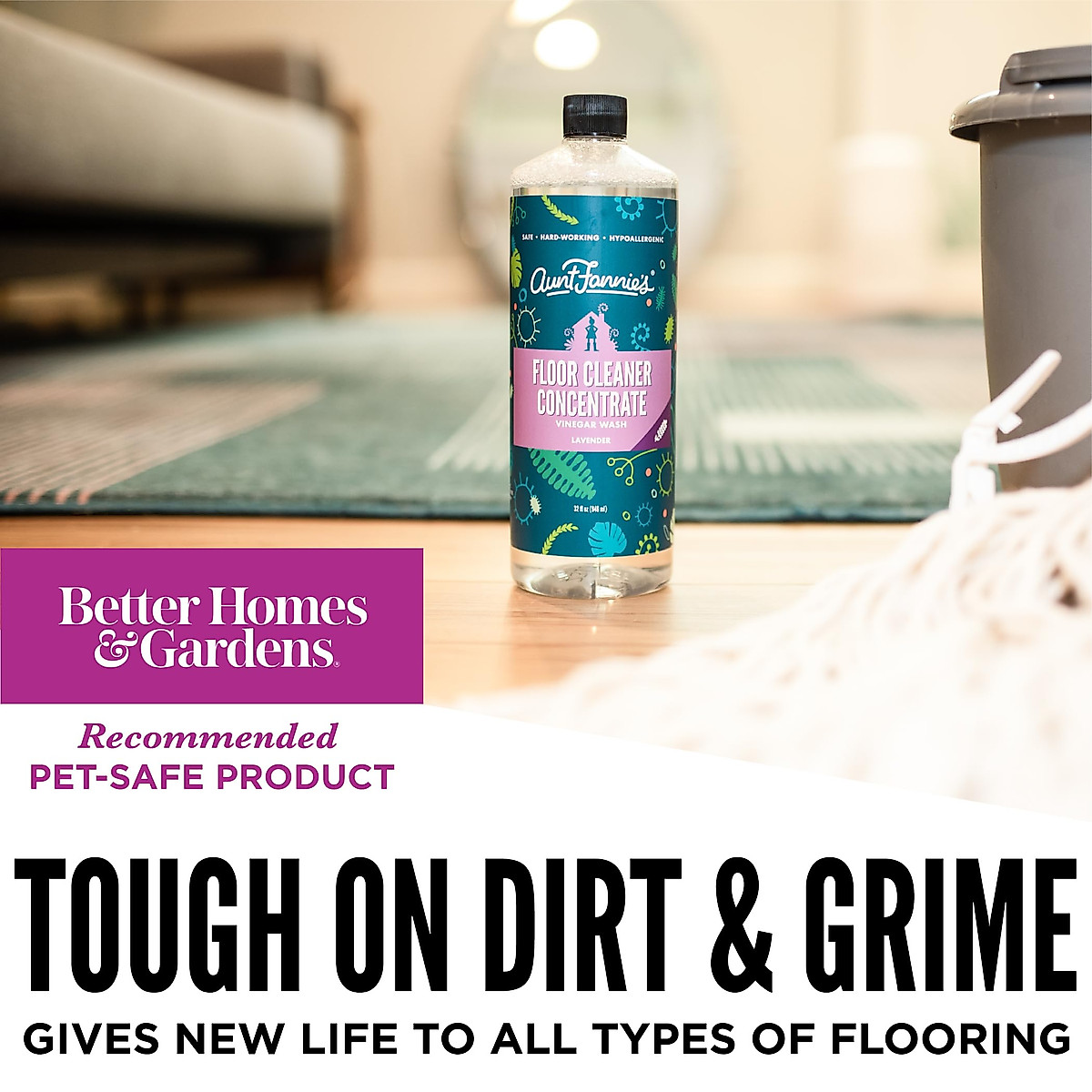 Aunt Fannie's Ultra Concentrated Floor Cleaner Vinegar Wash, Multi-Surface Floor Cleaner For Mopping, Makes 16 Gallons, Lavender Scent, 32 oz. (Pack of 1)