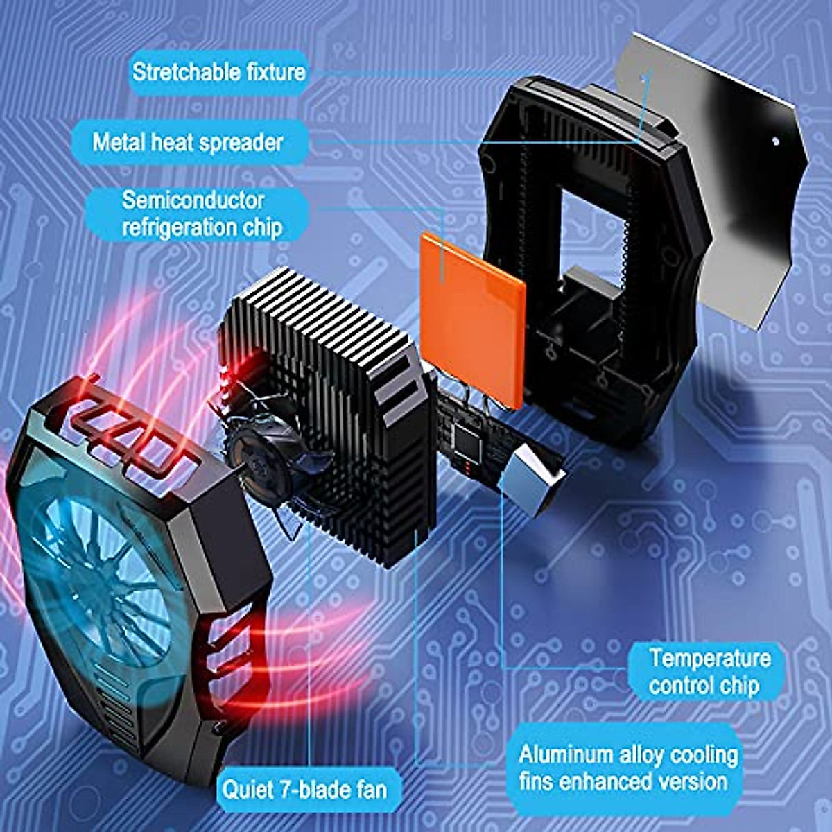 Active Cooling Fan Mobile Phone Radiator for Playing Games Watching Videos Cooler Controller Compatible for Universal iPhone/Android Smartphone