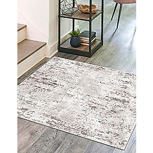 Unique Loom Eos Collection Area Rug - Borealis (7' 10" Square, Stone Gray/Ivory)