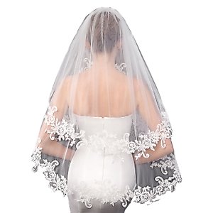 Cibelle Short 2 Tier Lace Bridal Wedding Veil For Bride White