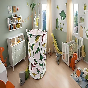Dinosaur Laundry Basket Extra Large 19.7 x 15.7 Inch, ZUEXT 63L Canvas Fabric Collapsible Clothes Bin,Waterproof Laundry Hamper, Nursery Toy Bins, Kids Boys Girls Storage Baskets for Bedroom