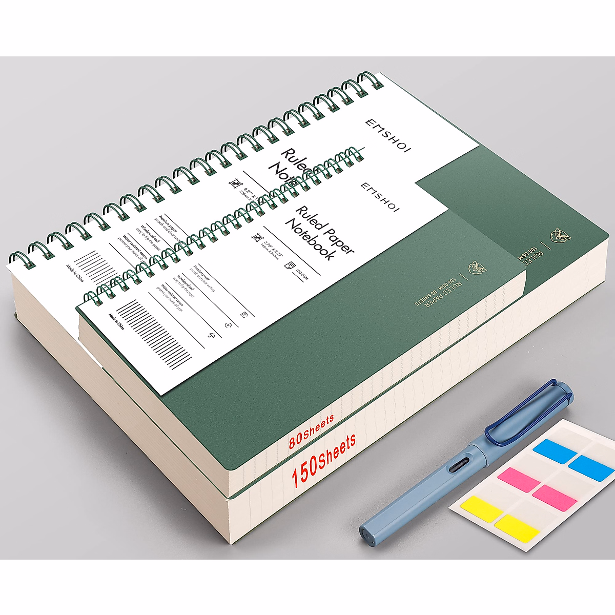 EMSHOI A4 Spiral Notebook College Ruled, 11.2" X 8.27", 150 Sheets/300 Pages, 100gsm Thick Lined Journal, Waterproof Softcover, Twin-Wire Binding, for School Work Business Writing, Gifts - Green