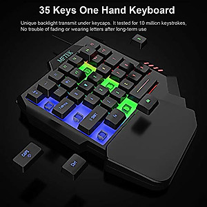 MFTEK One Hand Gaming Keyboard and Mouse Combo, RGB Rainbow Backlit One-Handed Mechanical Feeling Keyboard with Wrist Rest Support, USB Wired Keyboard Mouse and Mouse Pad Set for PC PS4 Gamer
