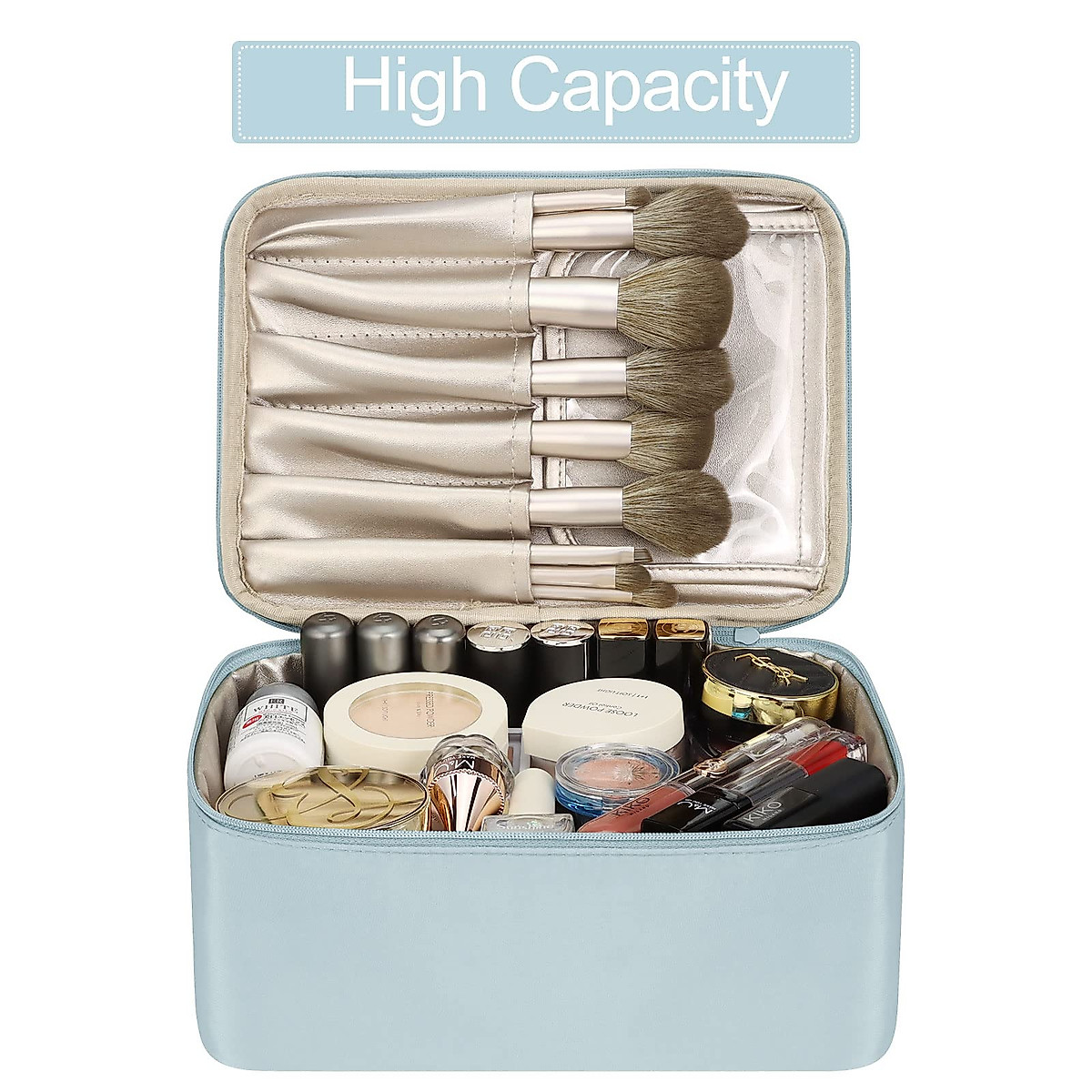 Pocmimut Makeup Cosmetic Bag for Women Cosmetic Travel Makeup Large Toiletry Bag for Girls Make Up Brush Bags Reusable Toiletry Bag(Blue)