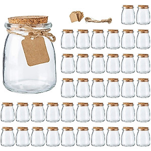 Glass Jars, Brajttt Mini Yogurt Jars 40 Pack, 7 oz Favor Jars with Cork Lids, Pudding Containers with Lids, Mason Jars Wedding Favors Honey Pot with Label Tags and String