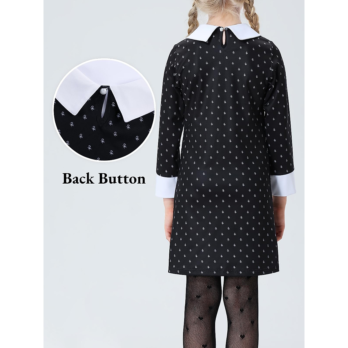 Mebius Toddler Black Long Sleeve Peter Pan Contrast Collar Dress Little Girls Vintage Tunic Knit Dresses Casual Church Funeral Black Floral Pattern 4Y