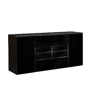 CEMKAR Modern Style Double-Door Side Cabinet with Adjustable Shelving and Full-Extension Drawers - Perfect for Living Room and Bedroom (Black)