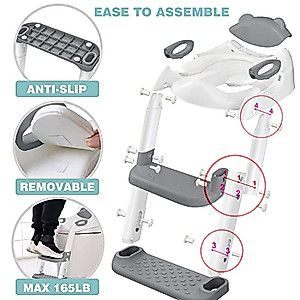 711TEK Potty Training Seat with Step Stool Ladder, Potty Training Toilet for Kids Boys Girls Toddlers-Comfortable Safe Potty Seat with Anti-Slip Pads Ladder (Grey)