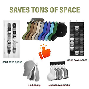 Volnamal Hat Organizer for Baseball Caps(2 Pack), Metal Retractable Hat Rack for Baseball Caps, Hat Holder Organizer, Hat Hanger Wall Drilled/Strong Adhesive for Closet Organizers and Storage