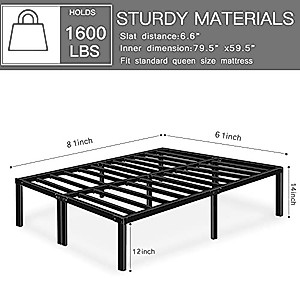 HAAGEEP Metal Platform Bed Frame Queen Size Heavy Duty 14 Inch Beds No Box Spring Steel Slat Frames with Storage Black, AQ