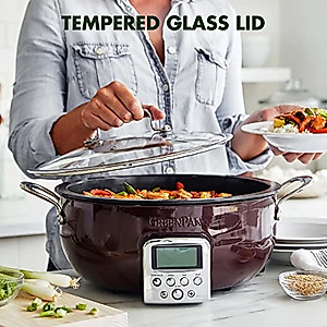 GreenPan Elite Essential Smart Electric 6QT Skillet Pot,Sear Saute Stir-Fry and Cook Rice, Healthy Ceramic Nonstick and Dishwasher Safe Parts, Easy-to-use LED Display, PFAS-Free, Fantasy Fig