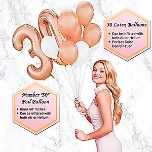 PartyHooman 30th Birthday Decorations for Women With 30th Birthday Sash and Rhinestone Tiara | 30th Birthday Balloons, 2 Pcs Foil Backdrops with 25 pre-assembled photoshoot props | Dirty 30 Birthday