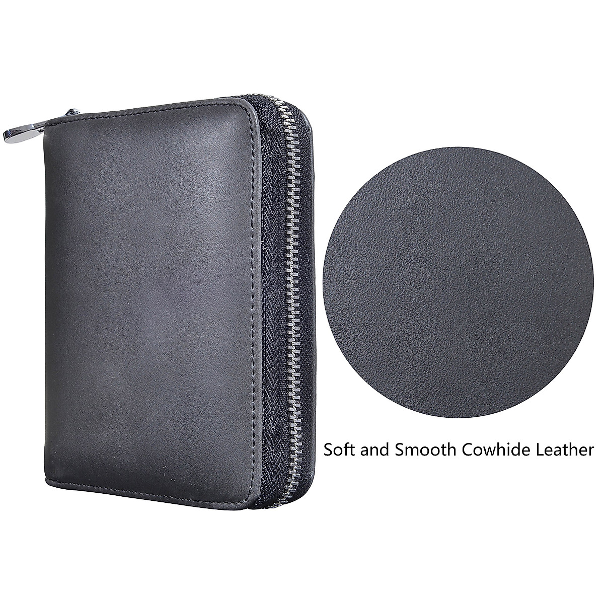 Easyoulife Genuine Leather Credit Card Holder Case Passport Wallet RFID Blocking (Black)