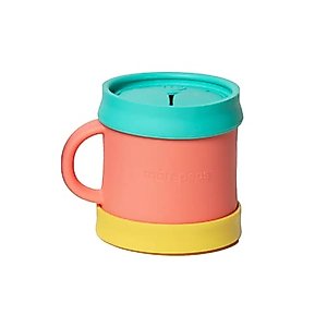 morepeas All-in-One Snack Cup & Bowl | Steam, Strain & Snack | Reversible Lid & Suction Base | No Mess Catcher Lid | Easy Grip Handle | Dishwasher, Microwave, Freezer Safe Silicone | Melon