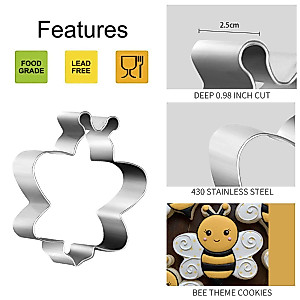 Aoerfes 6 Piece Bee Cookie Cutter Set, Honeycomb Hexagon Honey Jar, Bear the Pooh Molds Cutters for Bee Party Making Muffins, Biscuits, Sandwiches Fondant Decorations