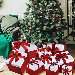 Tenceur 10 Pcs Christmas Nested Gift Boxes with Lids Assorted Sizes Gift Boxes for Presents Gift Box with Ribbon for Birthdays, Weddings, Housewarmings, Anniversaries, Valentines(10 Size,Red, White)