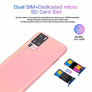 Unlocked Smartphone, 6.53Inch Cellphone 4GB 128GB Dual Card Dual Standby 4G Smartphone for Android Support Fingerprint Unlock, Face Unlocked, GPS (Pink)