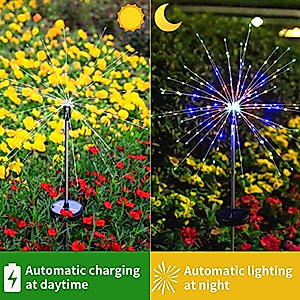 KPL Solar Outdoor Lights, Solar Firework Lights LED Sparkler Lights with 2 Modes Waterproof Solar Starburst String Lights Decorative for Yard Garden Patio Christmas Parties Wedding Decor
