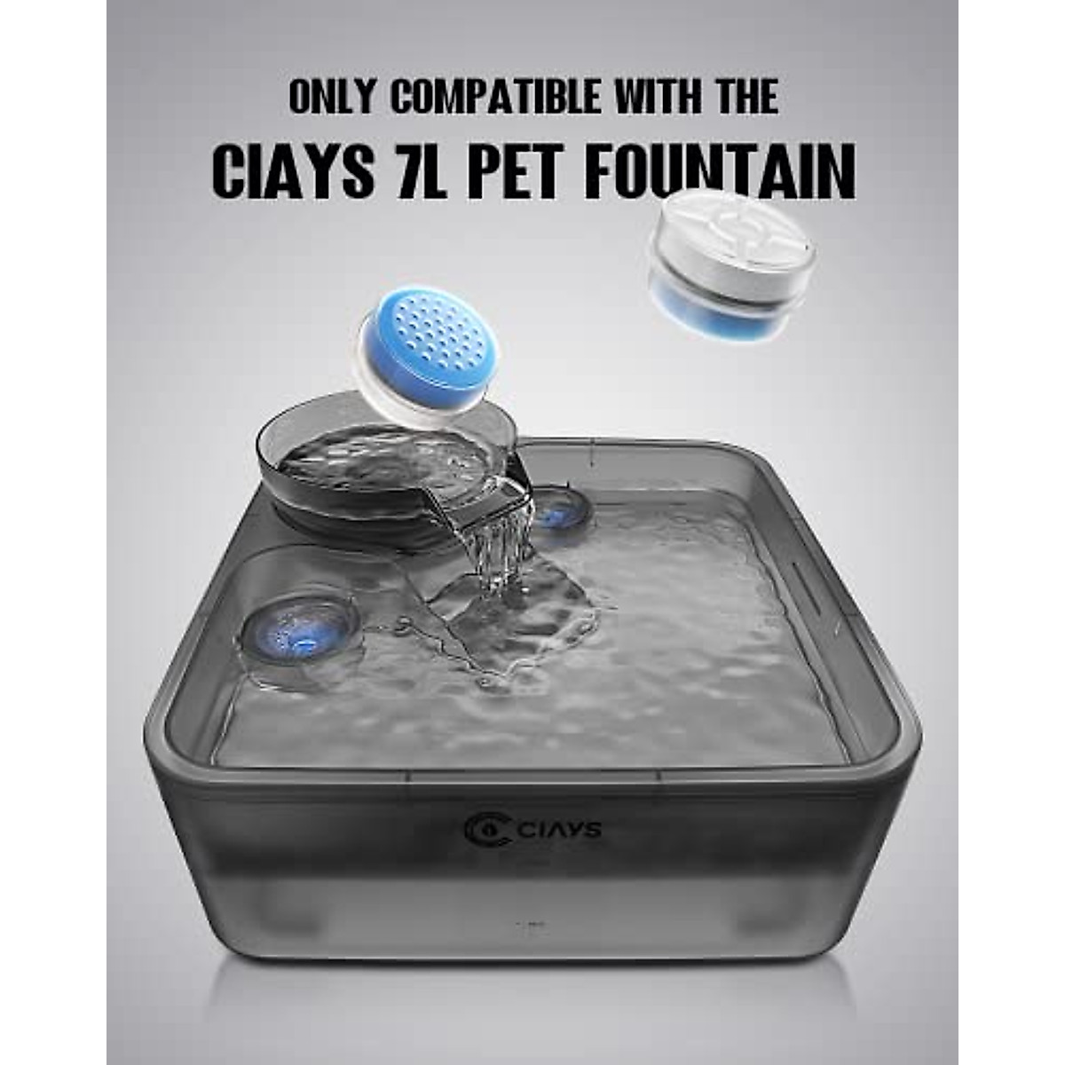 Ciays Replacement Filters Only for Ciays 236oz/7L Pet Water Fountain Ultra-Large Capacity Cat Water Fountain Dual Filtration Dog Water Fountain Bowl with Huge Drinking Area 12 Pcs, Blue