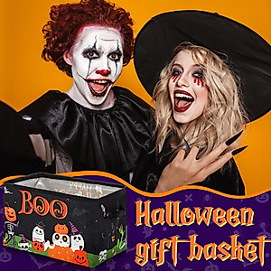 Yeyeplum Halloween Storage Basket Halloween Spooky Basket Foldable Organizer Bins Halloween Storage Basket with Handle Pumpkin Candy Gift Basket Trick or Treat Bags Basket Halloween Storage Container