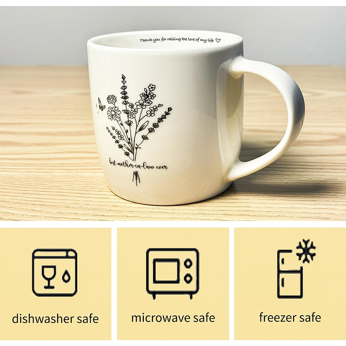 MALLAbyLAMMA Best Mother in Law Ever Coffee Mug Floral12 Ounce Ceramic, Mother-in-Law Keychain, Best Mother in Law Birthday Gift, Thank You Gift for Mother in Law Mothers Day Christmas