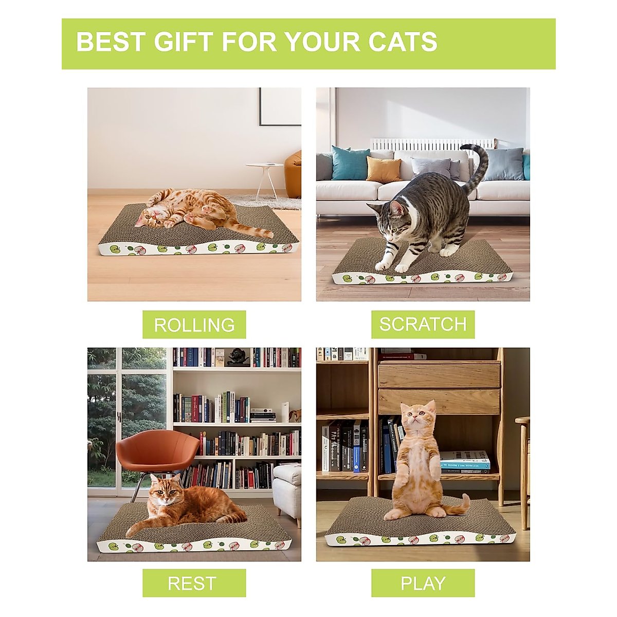 TIMHAKA Cat Scratching Board, Corrugate Cat Scratcher for Indoor Cats with Catnip, Cat Scratch Pad with Premium Scratch Textures Design, Cardboard Cat Scratcher with Double-Sided Usability (Pack of 2)