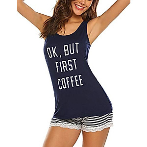 Ekouaer Pajamas for Women Summer Pjs for Women Set with Print Tank Top and Shorts Nightwear Navy Blue M