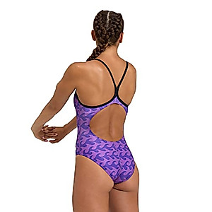 Arena Women's Standard Performance Ride The Wave Swimsuit, Black-Team Purple