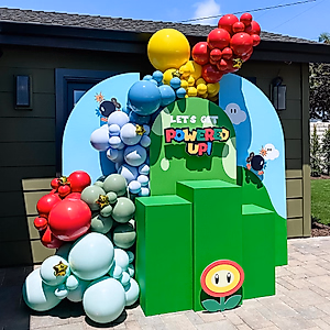 MOMOSHERO 165Pcs Red Blue Yellow Green Balloon Arch Garland Kit,with Star Foil Balloon Double Stuffed Red Blue Balloons for Super Bro Carnival Themed Birthday Party Decorations Video Game Baby Shower