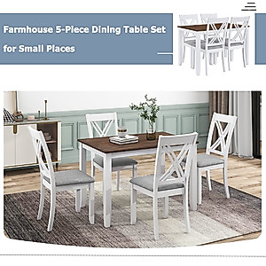 Harper & Bright Designs Rustic Wood 5-Piece Dining Table Set, Wood Kitchen Table Set with Table and 4 X-Back Dining Chairs, White