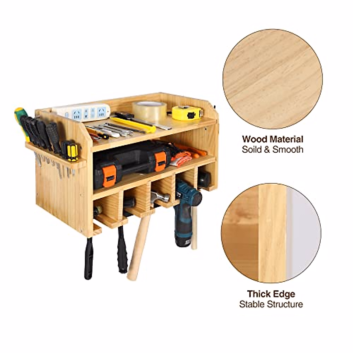 Stonehomy Power Tool Organizer Wood, Cordless Tool Organizer Drill Storage Rack Wall Mount, Drill Charging Station Power Tool Holder for Garage, Workshop, Home