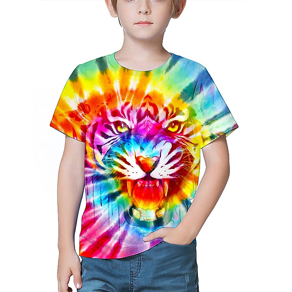 LAIDIPAS Boys Girls T-Shirt Kid Funny 3D Colorful Tee Shirts Animal Design Short Sleeve Top Tee Size 8-10 Years