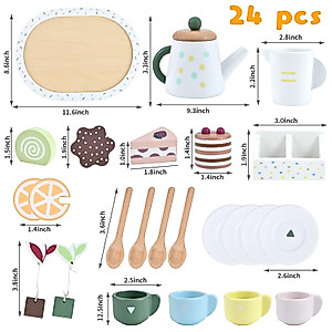 WHOHOLL Wooden Tea Party Set for Little Girls Play Food, Toddler Girl Toys Play Kitchen Accessories with Teapot Tea Cup Dessert Toys 4 Set Playset- Pretend Play Set for Toddlers 1 2 3 5