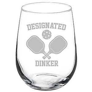 MIP Wine Glass Goblet Designated Dinker Funny Pickleball (17 oz Stemless)