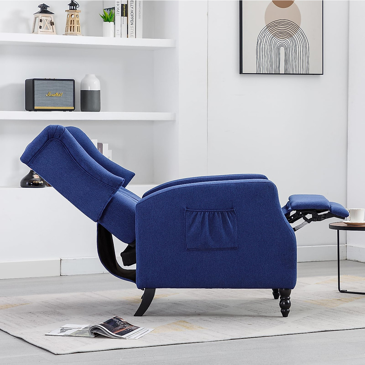 Modern Push Back Recliner Chair, Padded Sofa Chair with Adjustable Back and Foot Rest, Comfy Sofa Reclinable Accent Armchair for Adults, Teens, Home Theater, Living Room, Bedroom, Lounge (Blue)