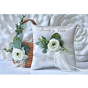 Willow Basket, Flower Girl Basket, Willow Flower Basket, Rustic Flower Girl Baskets, Decorated Basket, Wood Wedding Baskets, Flower Baskets (Pillow Personalized)