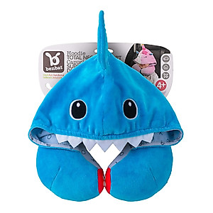 BENBAT Hooded Travel Pillow Neck Support – Soft, Polyester Total Car Seat Head Support for Children 4+ with Magnetic Closure and Ponytail Hole – Machine-Washable Travel Essentials (Shark)