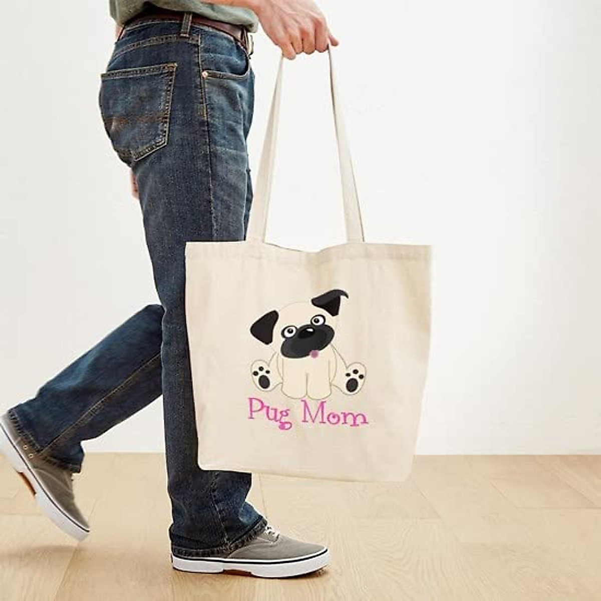 CafePress Pug Mom Tote Bag Natural Canvas Tote Bag, Reusable Shopping Bag