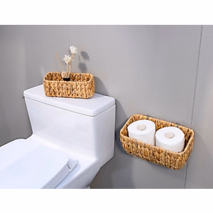 Ellinia Woven Hanging Wall Baskets for Storage, Water Hyacinth Bathroom Wall Mount Organizer, Wicker Wall Baskets Decor for Letters and Mail, Food Storage Basket, Toilet Tank Basket, Set of 2