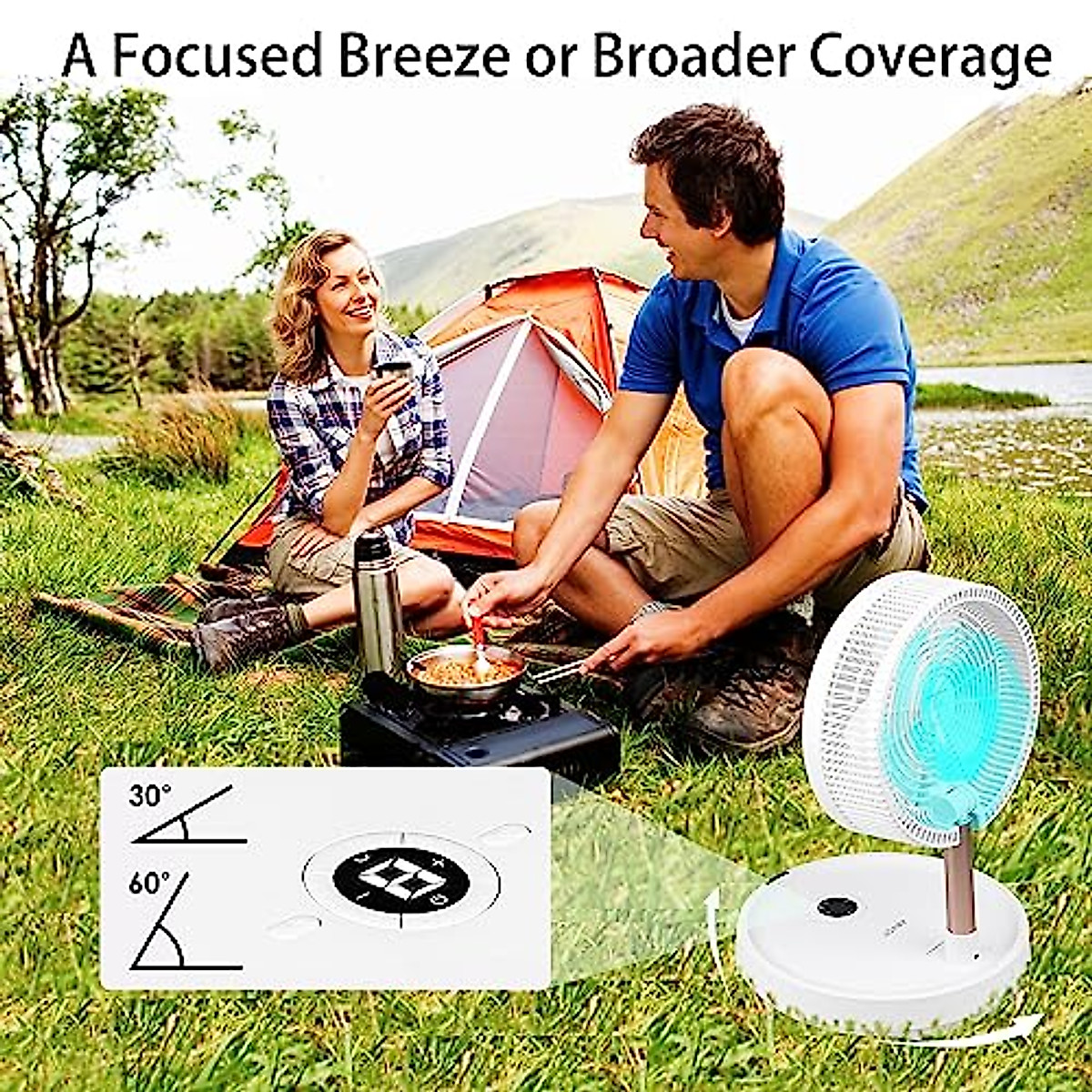ABVOT Rechargeable Foldable Fan, 12" Portable Travel Fan, 8 Speeds & Time Settings with Remote Control, 10000mAh Desk Quiet Fan, Folded Floor Pedestal Fan for Bedroom, RV, Travel