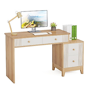 Tribesigns Computer Desk with 4 Drawers, 51-Inch Home Office Desks with Storage, Modern Wooden Executive Desk Study Writing Table Workstation for Small Space, Bedroom