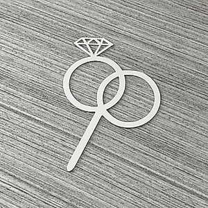 JIEEIN Diamond Ring Cake Topper, Mirror Silver Acrylic Cake Topper for Engagement/Wedding/Bridal Shower/Valentine Party Decoration