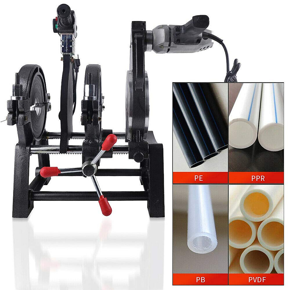 Lidhujnk 110V 2 Clamps Manual Pipe Fusion Welder PE HDPE PB PVC Piping Welding Machine, Pipe Hot Melt Welder 63-200mm