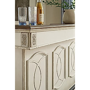 Signature Design by Ashley Realyn French Country Bar with Metal Footrest, White & Beige