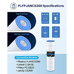 POOLPURE PLFPJANCS200 Pool Filter Replaces Jandy CS200, PJANCS200, Ultral-B9, R0462400, Unicel C-8418, Filbur FC-0823, Aladdin 35002, 200 Sq.ft Filter Cartridge 1 Pack