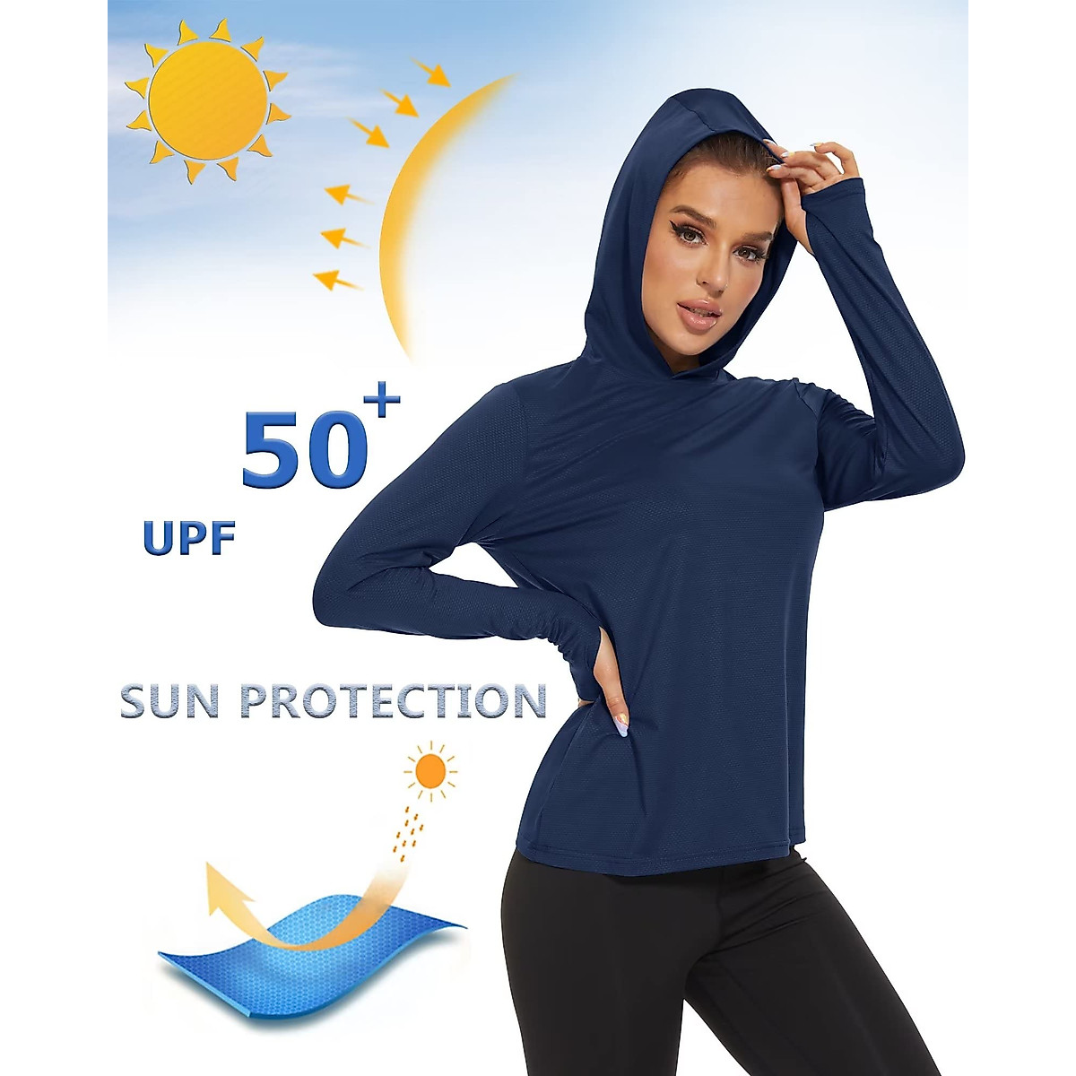 KEFITEVD Sun Shirt Women Long Sleeve UV Protection Workout Top for Women Lightweight Long Sleeve SPF Shirt Women Athletic Shirt Navy