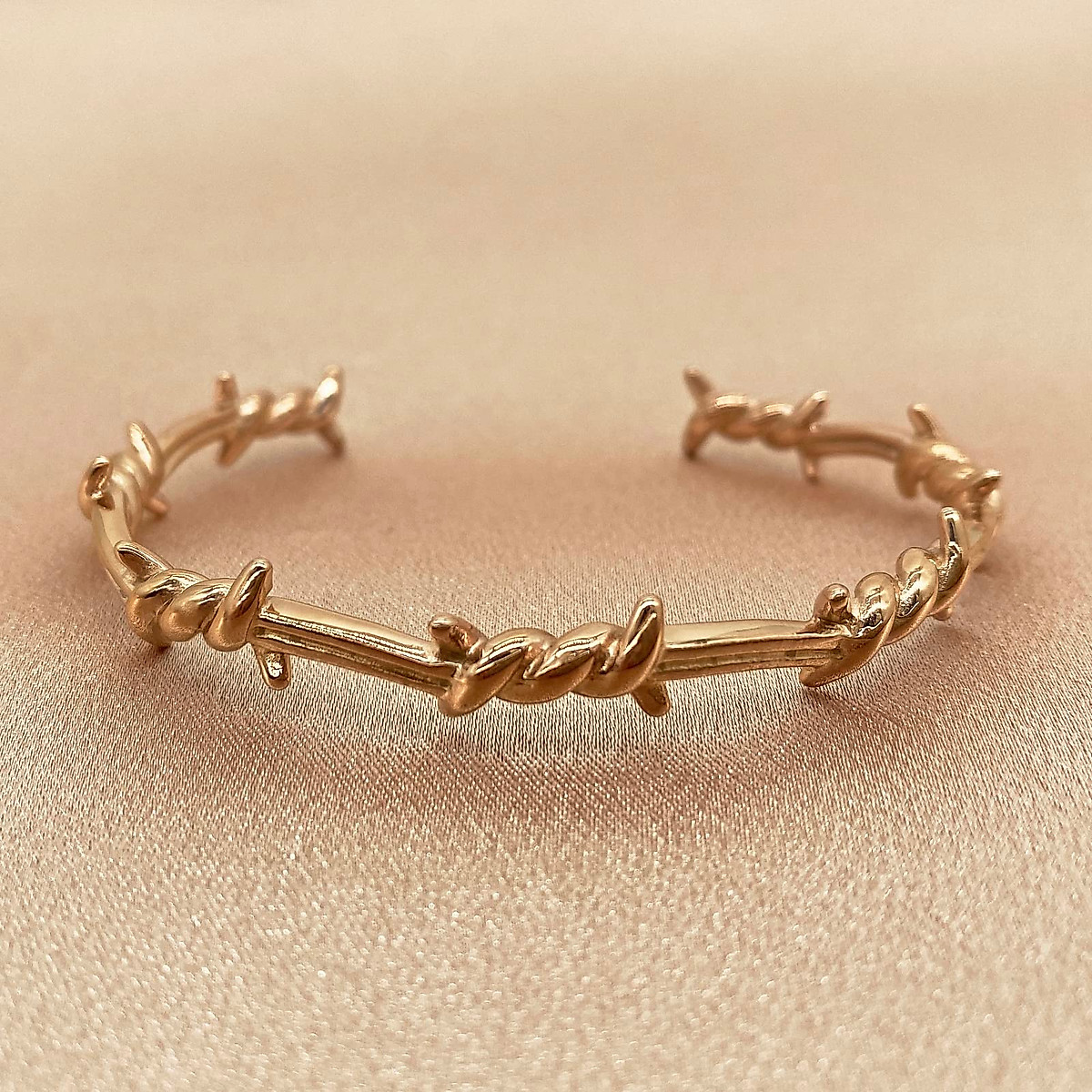 Hokygoky Cuff Bracelets for Men Women Bangle Thorn Line Geometric Twisted Titanium Steel Open Cuff Barbed Wire Viking Bracelet Jewelry Gifts Rose Gold Plated