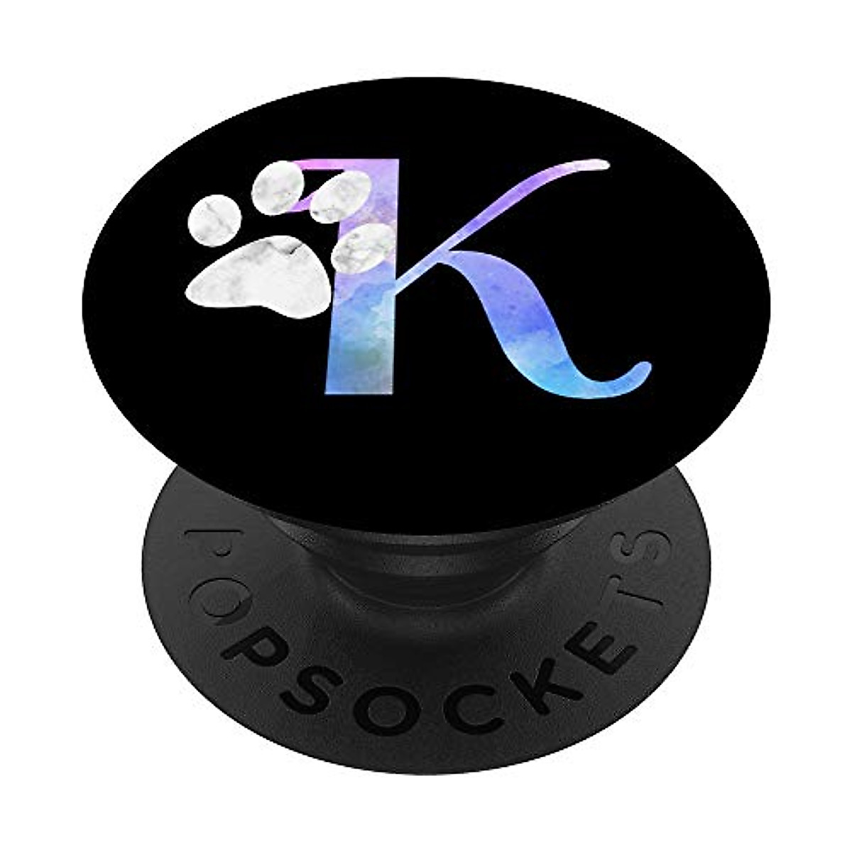 Letter K watercolor cat, dog paw monogram, initial K PopSockets PopGrip: Swappable Grip for Phones & Tablets