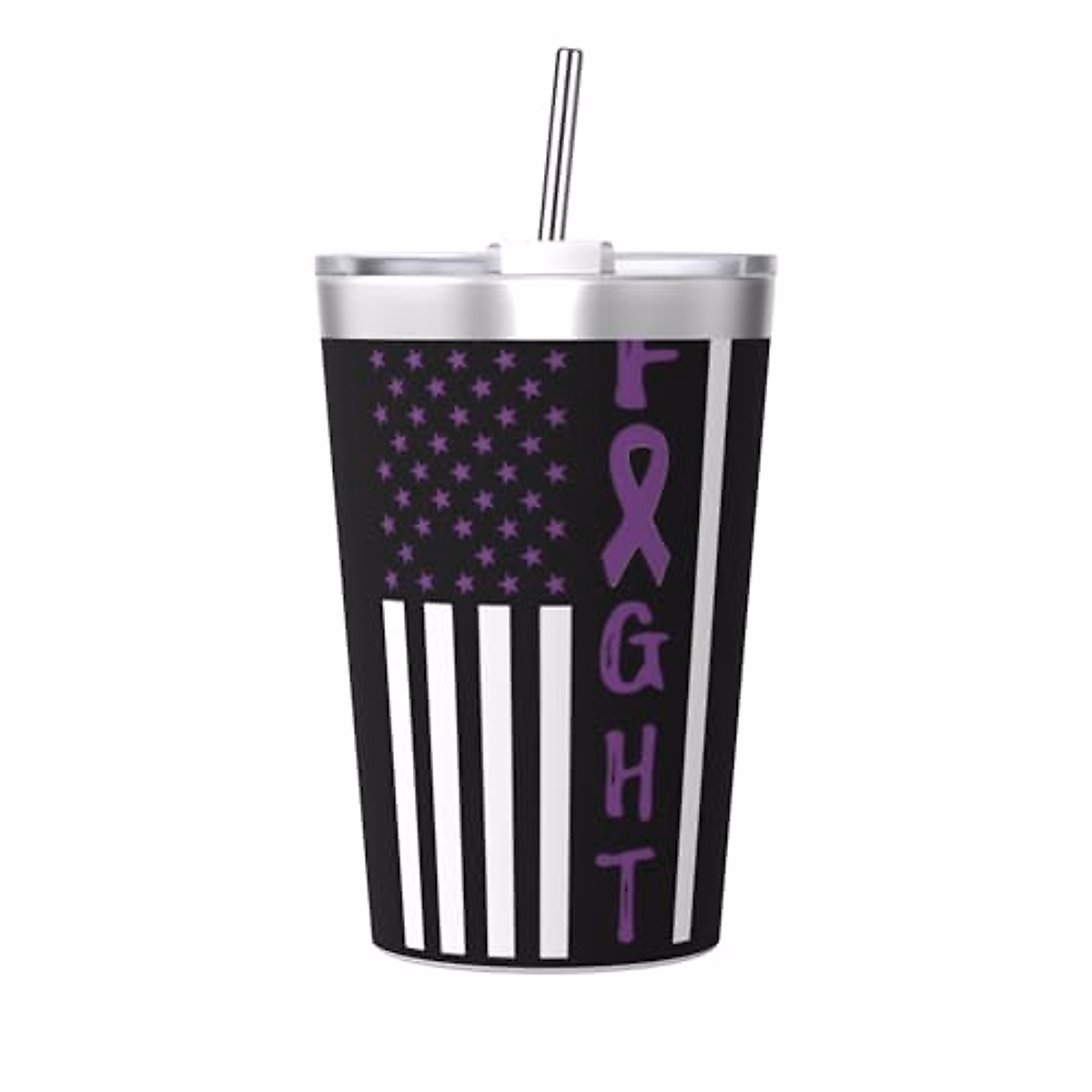 12oz Tumbler Breast Cancer Warrior Support Squad Alzheimer'S Awareness Stainless Steel Cup With Straw And Lid Spill Proof Bulk Double Wall Vacuum Reusable Water Tumblers For Cold Hot Drink