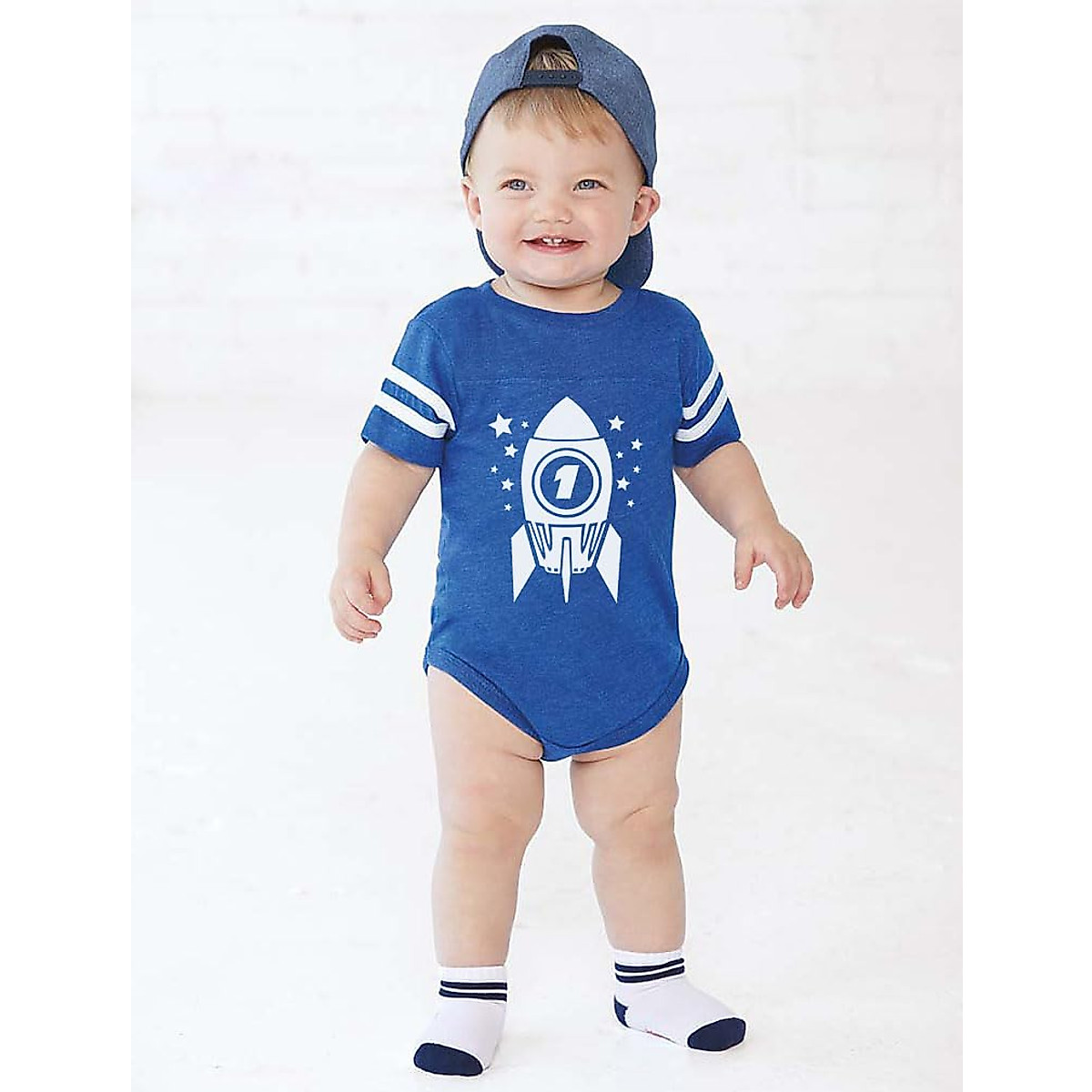 1st Birthday Outfit Space Rocket One Year Old Gift Cute Baby Bodysuit 18M Blue
